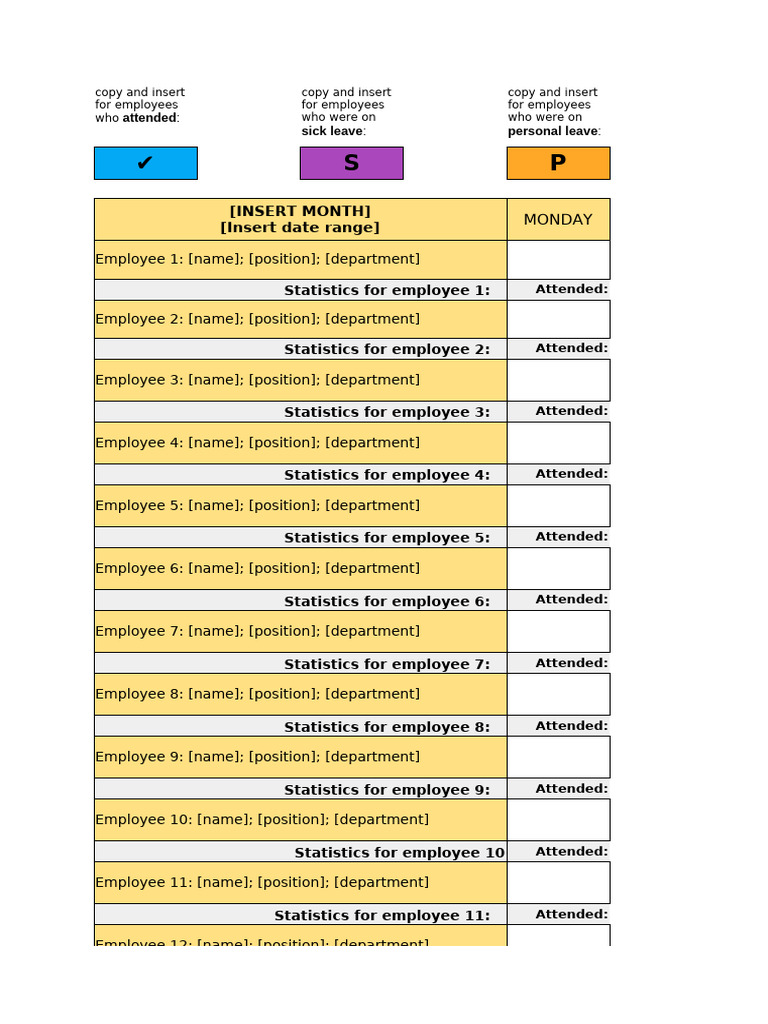 Weekly Employee Attendance Template | PDF | Vacation