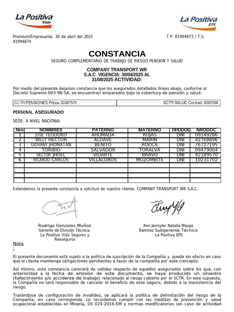 SCTR | PDF | Póliza de seguros