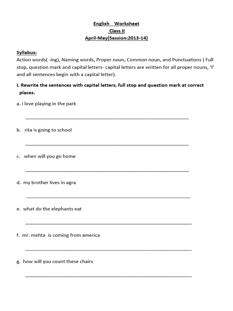 CBSE Class 2 English Practice Worksheets (43) - Revision | PDF