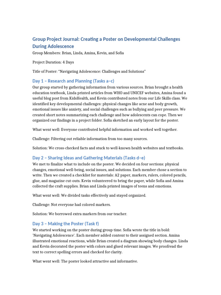 Fully Imagined Adolescence Project Journal | PDF | Adolescence | Learning