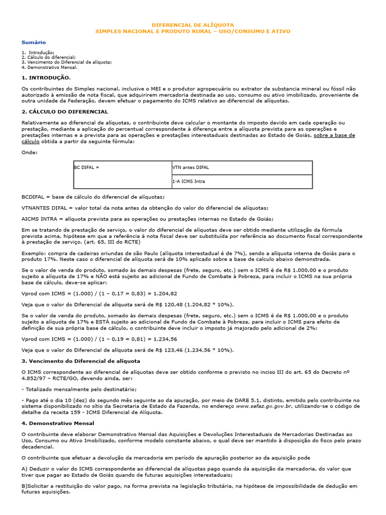 Diferencial de Aliquota ICMS - GO | PDF | Taxa de imposto | Recibo