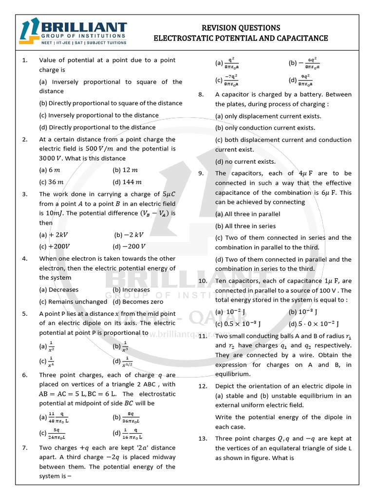 Rev. Electrostatics Potential and Capacitance-03!02!2025 | PDF | Capacitance | Capacitor