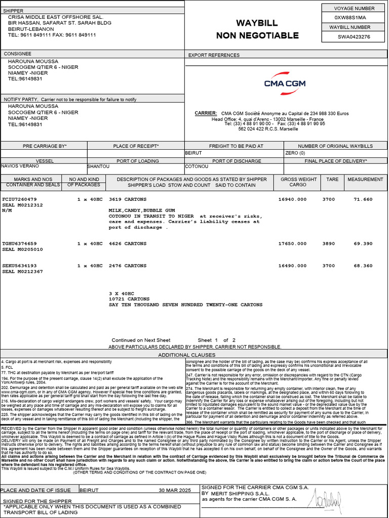 WAYBILL | PDF | Bill Of Lading | Cargo