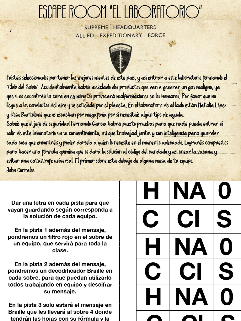Escape Room: El Laboratorio Peligroso | PDF | Química | Sustancias químicas