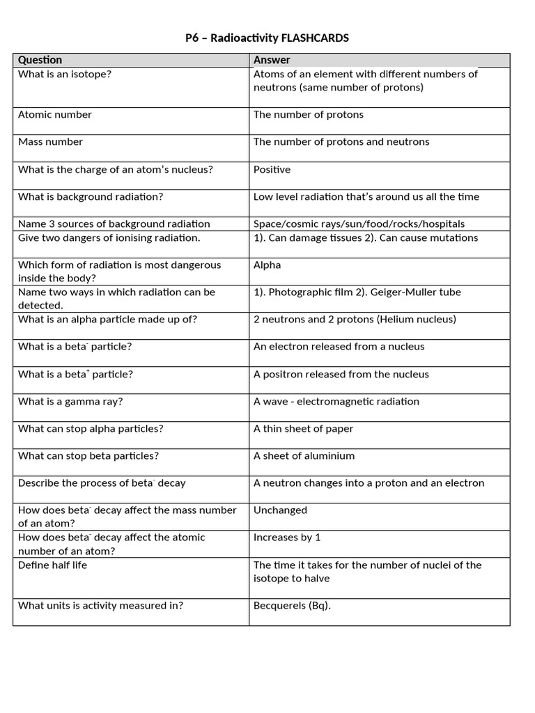 P6 Radioactivity Flashcards | PDF