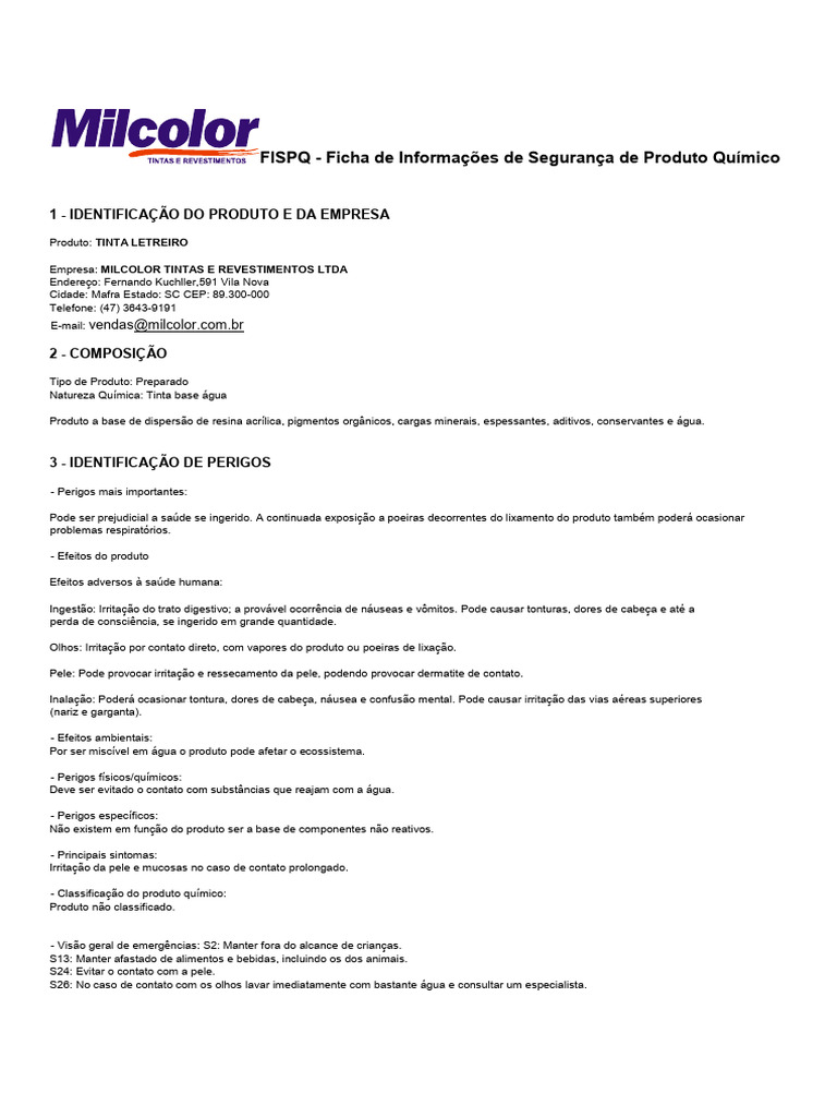 FISPQ TINTA LETREIRO - VERDE ESCUROadwadad | PDF | Águas residuais