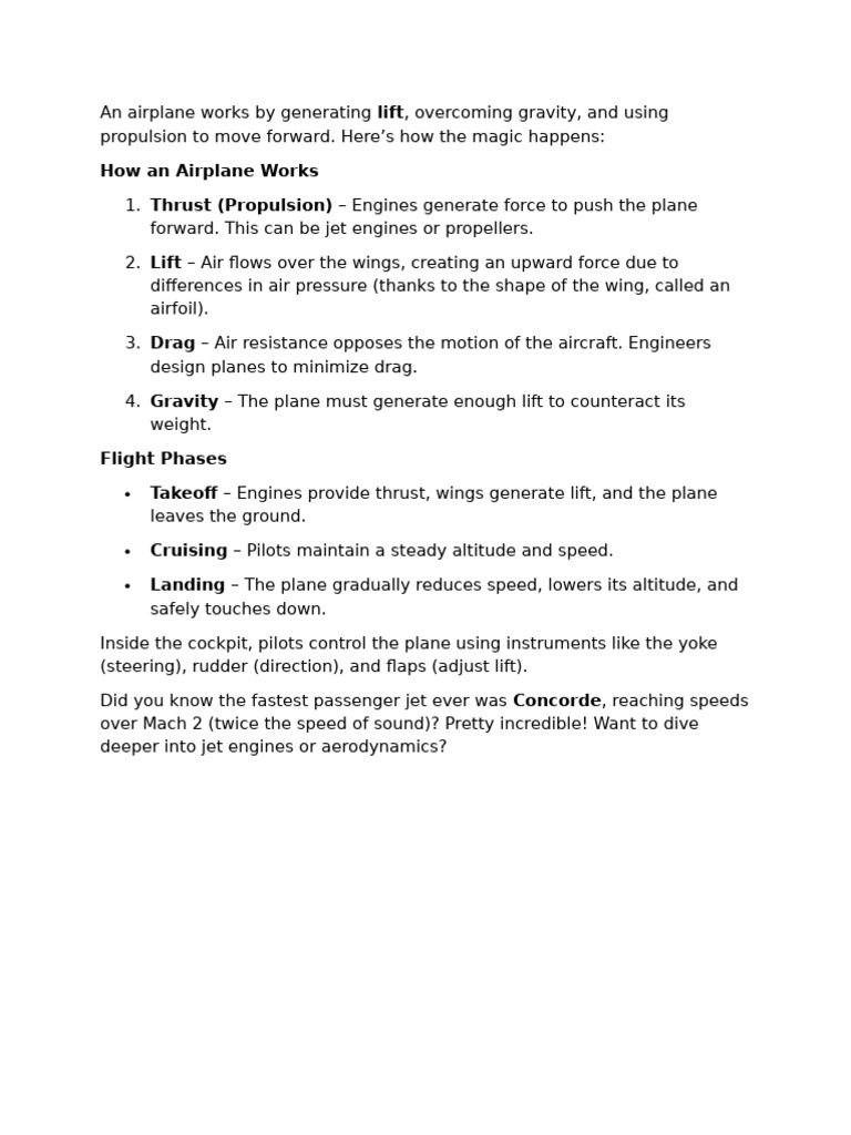 An Airplane Works by Generating Lift | PDF