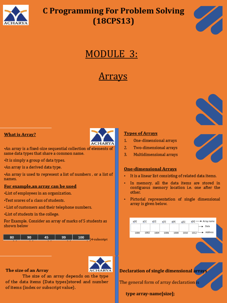 Module 3 (Arrays 1) - 16857900840503 PDF | PDF | Integer (Computer Science) | Data Type