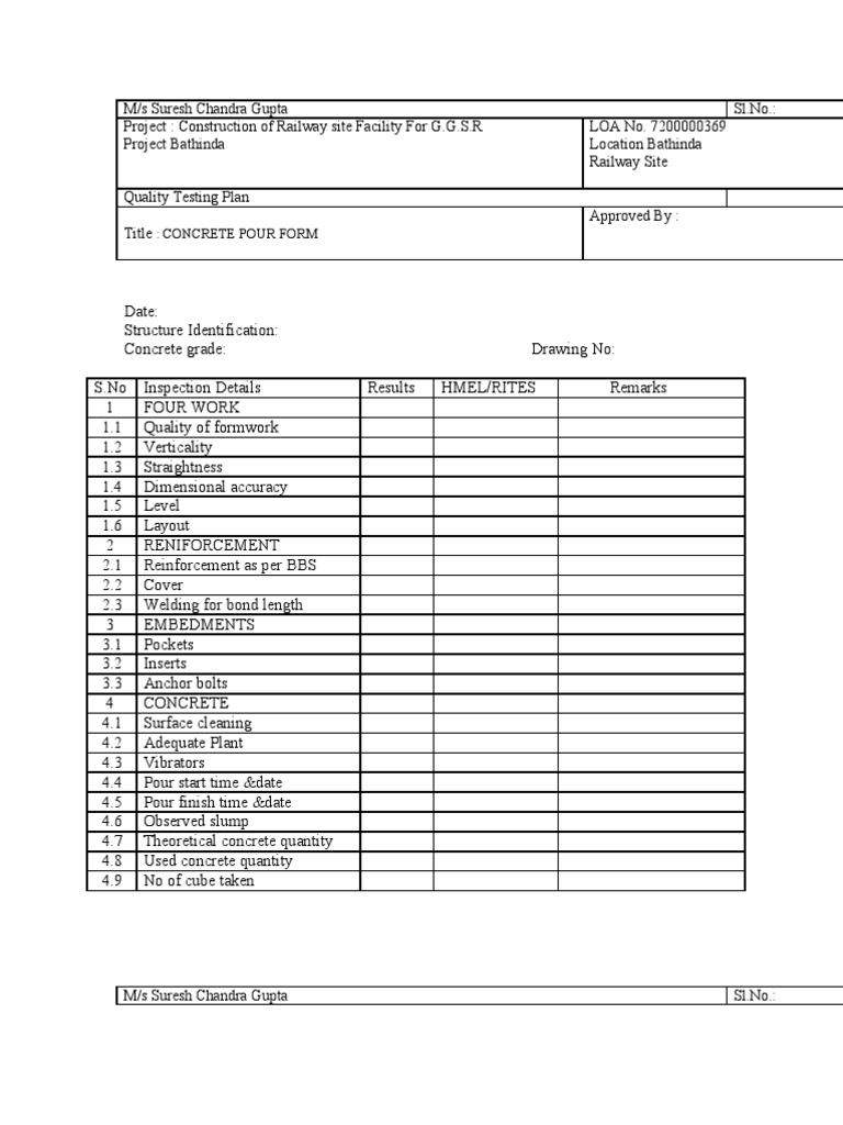 Concrete Pour Form | PDF | Density | Concrete