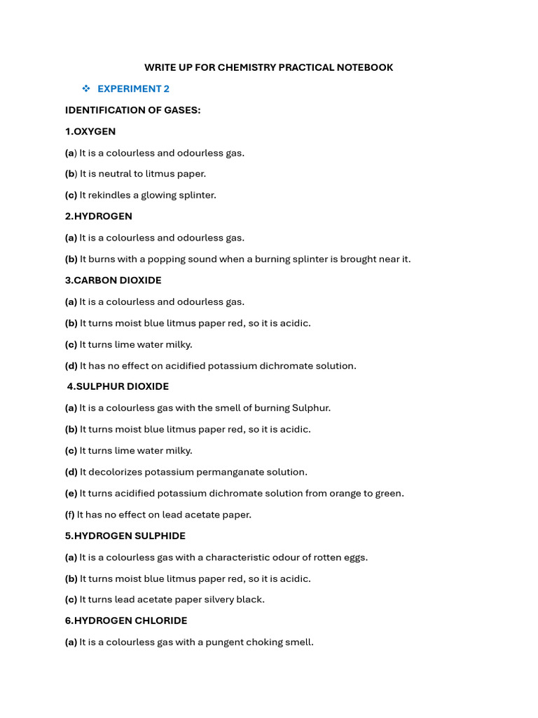 Chemistry Practical Part-1 | PDF | Chlorine | Sulfuric Acid