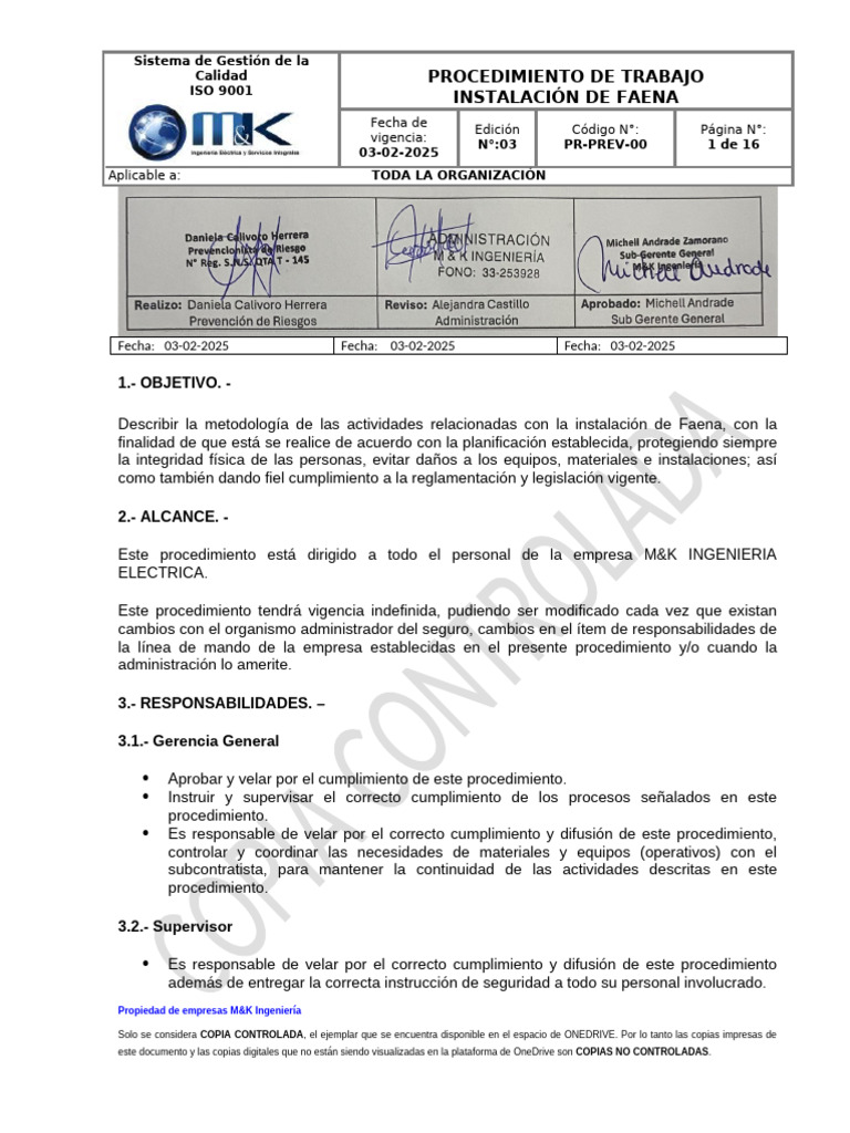 Pr-Prev-00 Instalacion de Faena | PDF | Agua