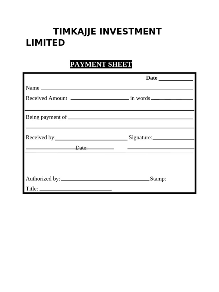 Timkajje Investment Limited Payment Sheet | PDF