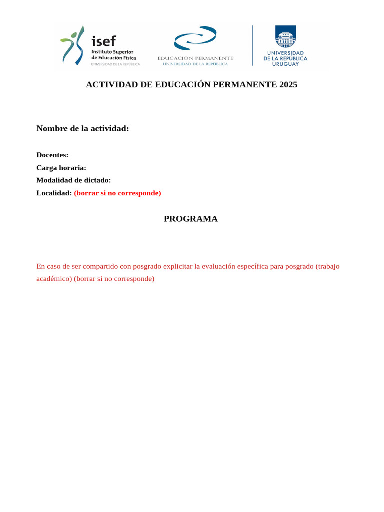Formato para Programas de Actividades EP 2025 | PDF
