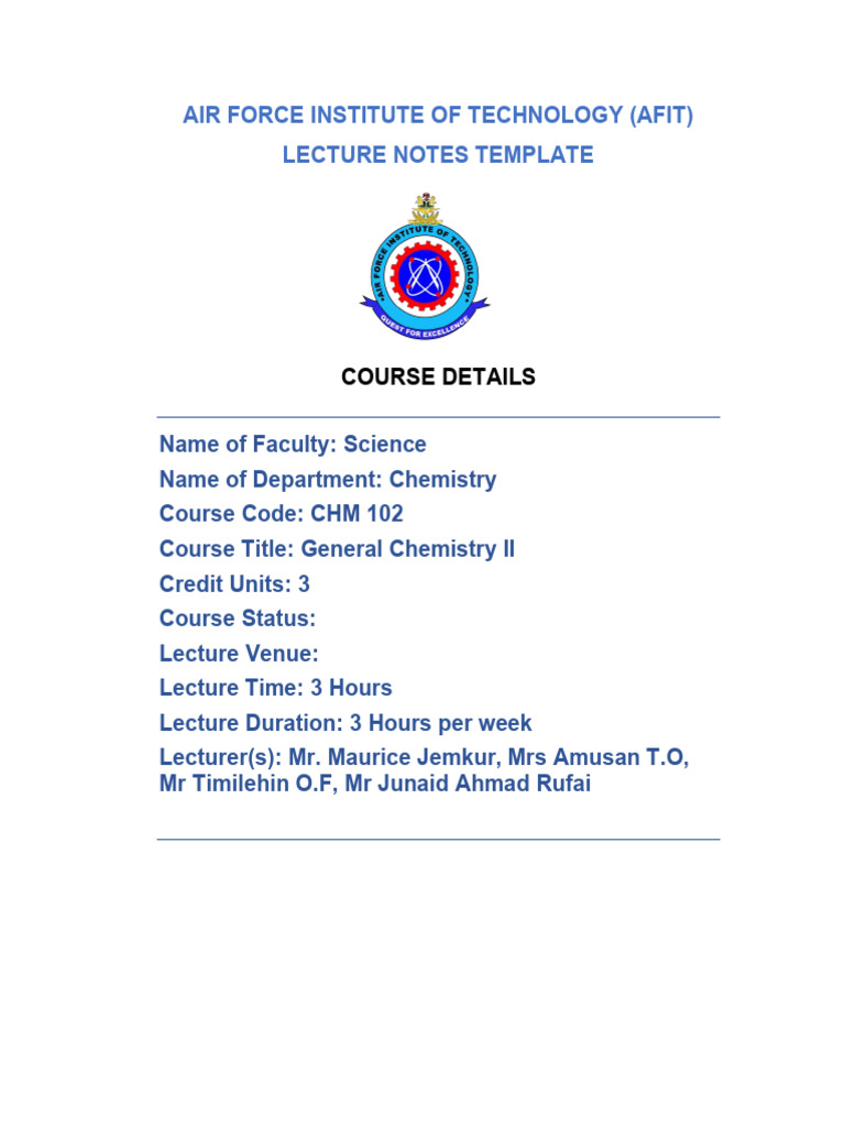 CHM 102 LECTURER NOTE 2025 (1) | PDF | Chemical Bond | Alkene