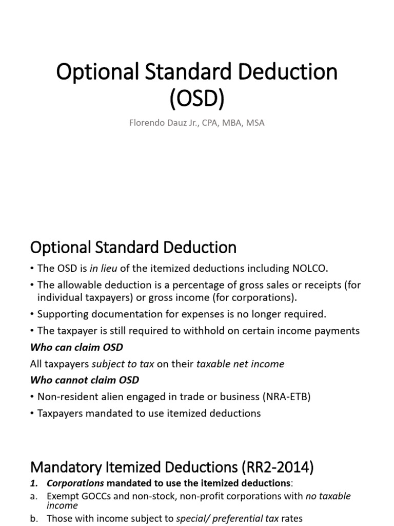 Ch.13C Optional Standard Deduction (OSD) | PDF | Tax Deduction | Gross ...