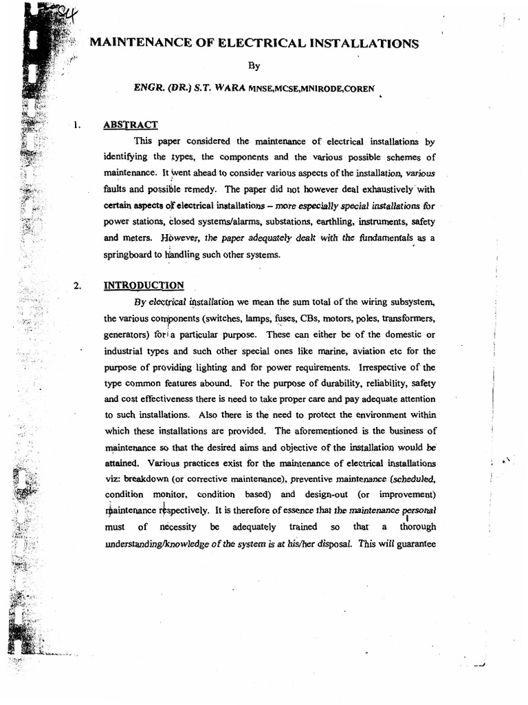 Maintenance of Electrical Installations | PDF | Electrical Wiring | Electrical Engineering