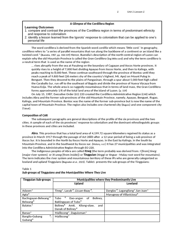 Cordillera Region: Ethnicity and Resistance | PDF | Luzon | Ethnicity