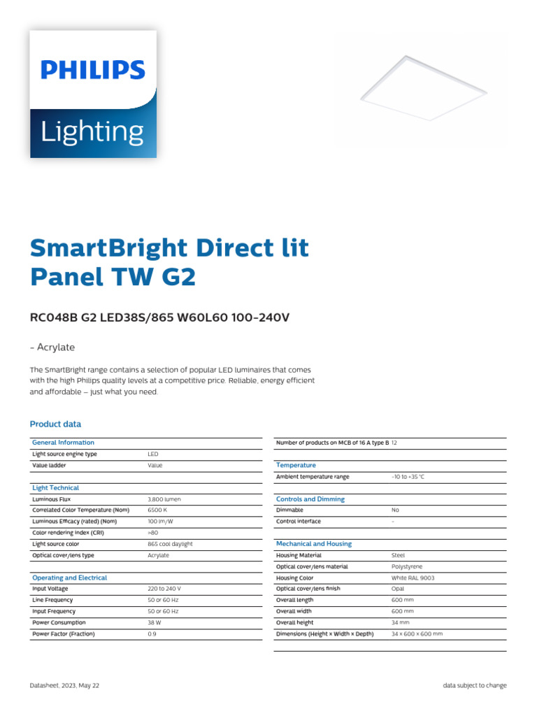 SmartBright LED Panel Specifications | PDF | Light | Lighting