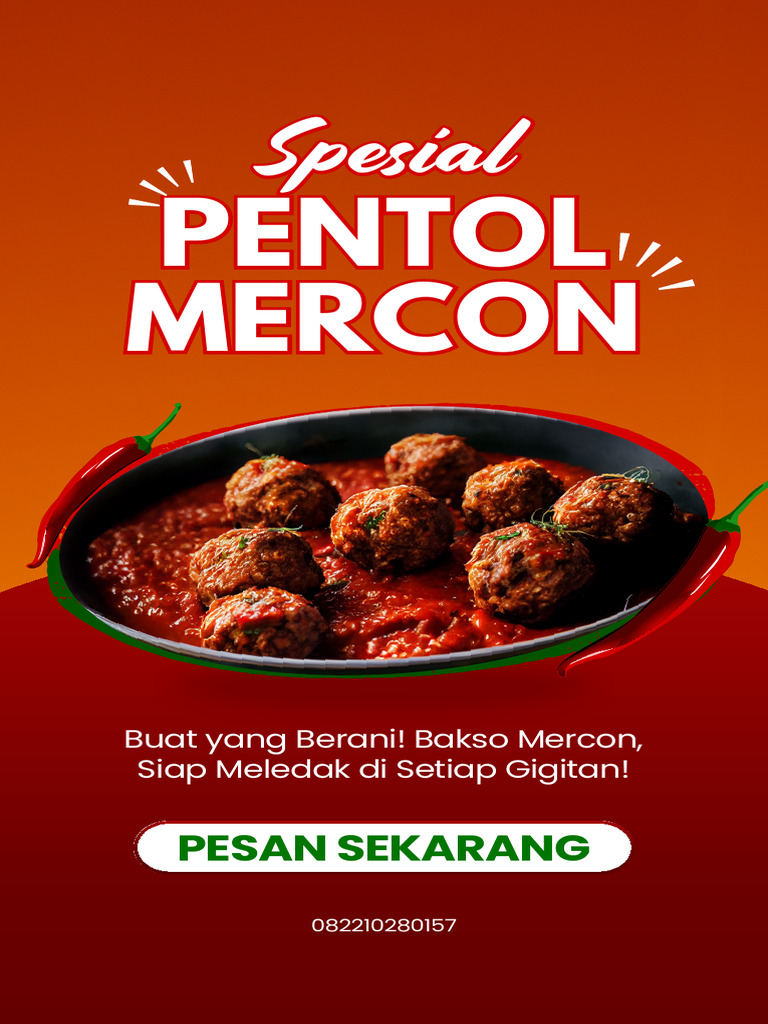 Merah & Putih Minimalis Promosi Makanan Bakso Mercon Cerita Instagram ...