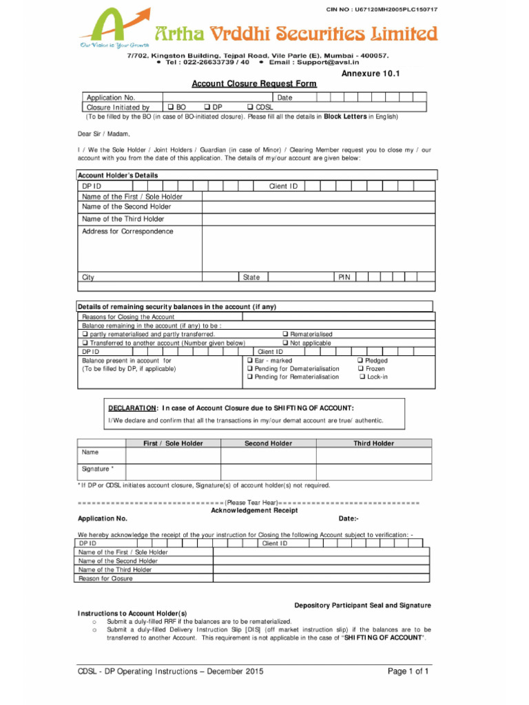 Demat Account Closure Request Form | PDF