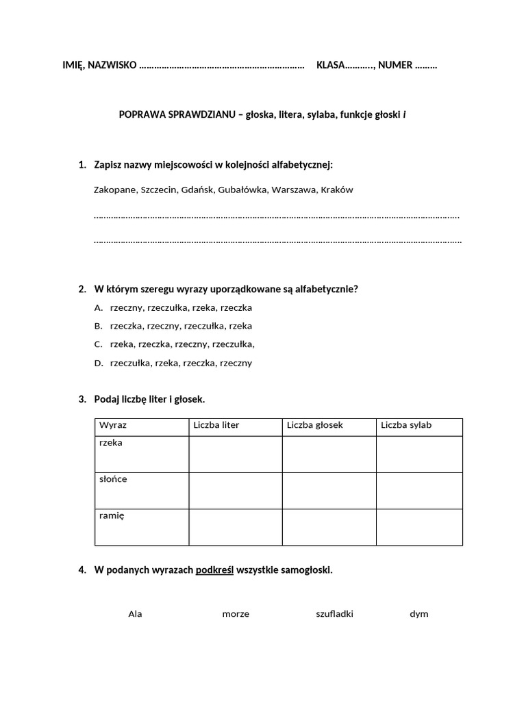 Głoska, Litera, Sylaba - Poprawa | PDF