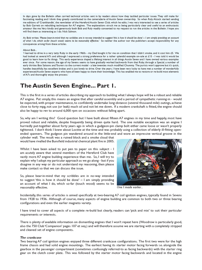 The Austin Seven Engine by Bob Garre | PDF | Screw | Bearing (Mechanical)