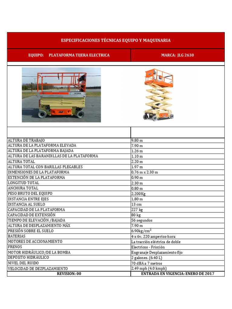 Ficha Tecnica JLG 2630 | PDF
