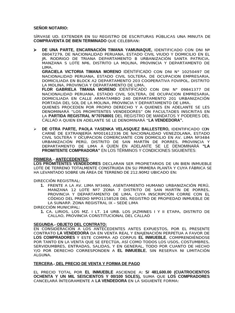 Minuta Callao | PDF | Ley común | Derecho Civil (Common Law)