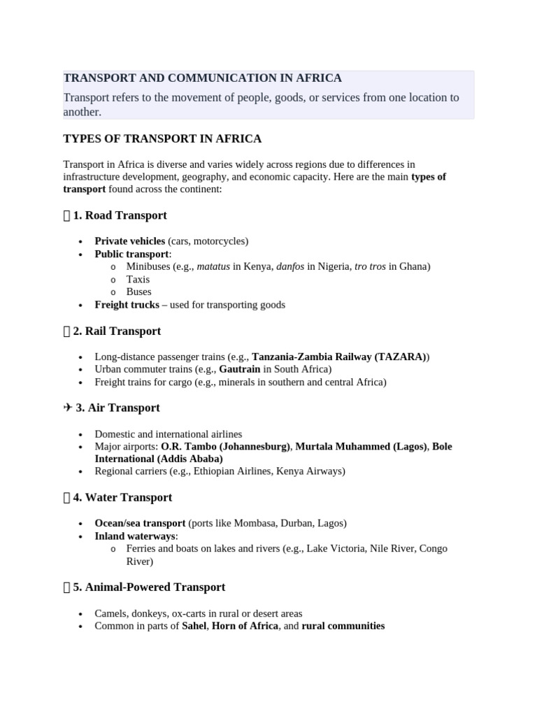Transport and Communication in Africa | PDF | Transport | Africa