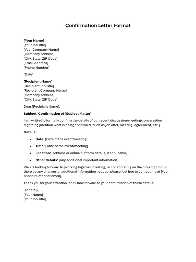 Confirmation Letter Format | PDF