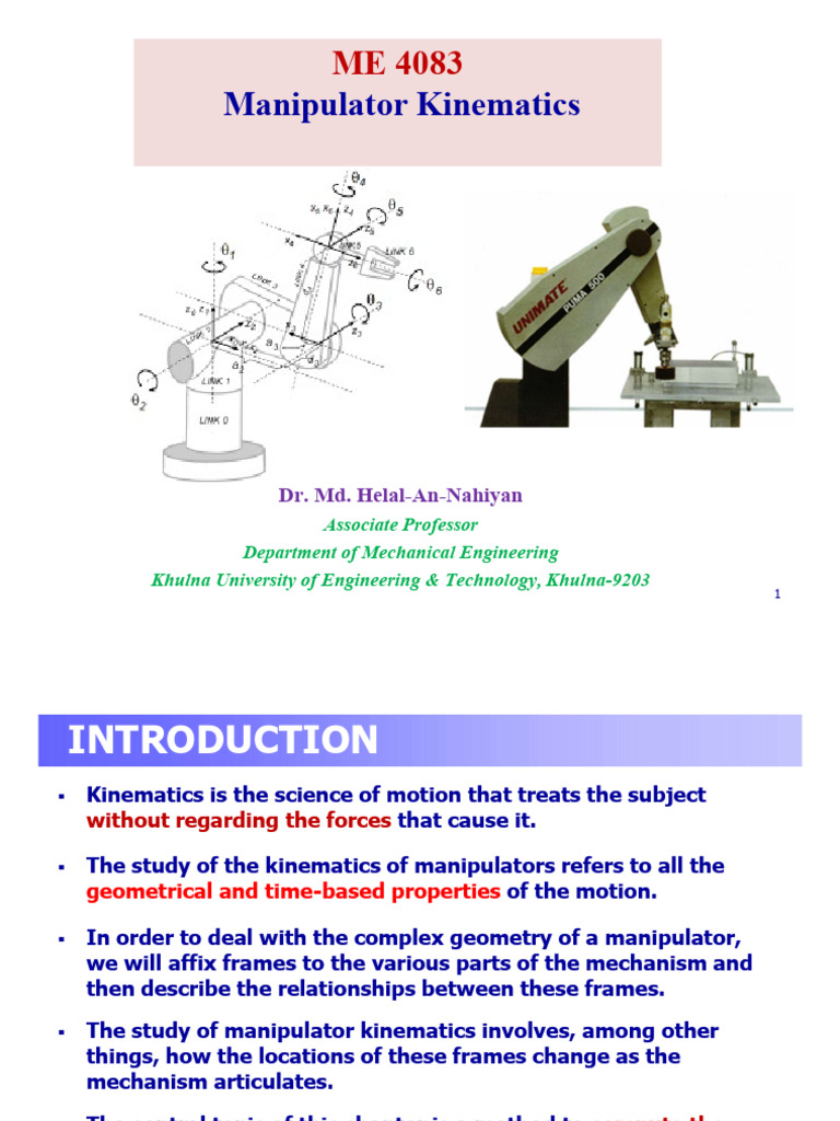 Manipulator Kinematics (Forward) | PDF | Coordinate System | Kinematics
