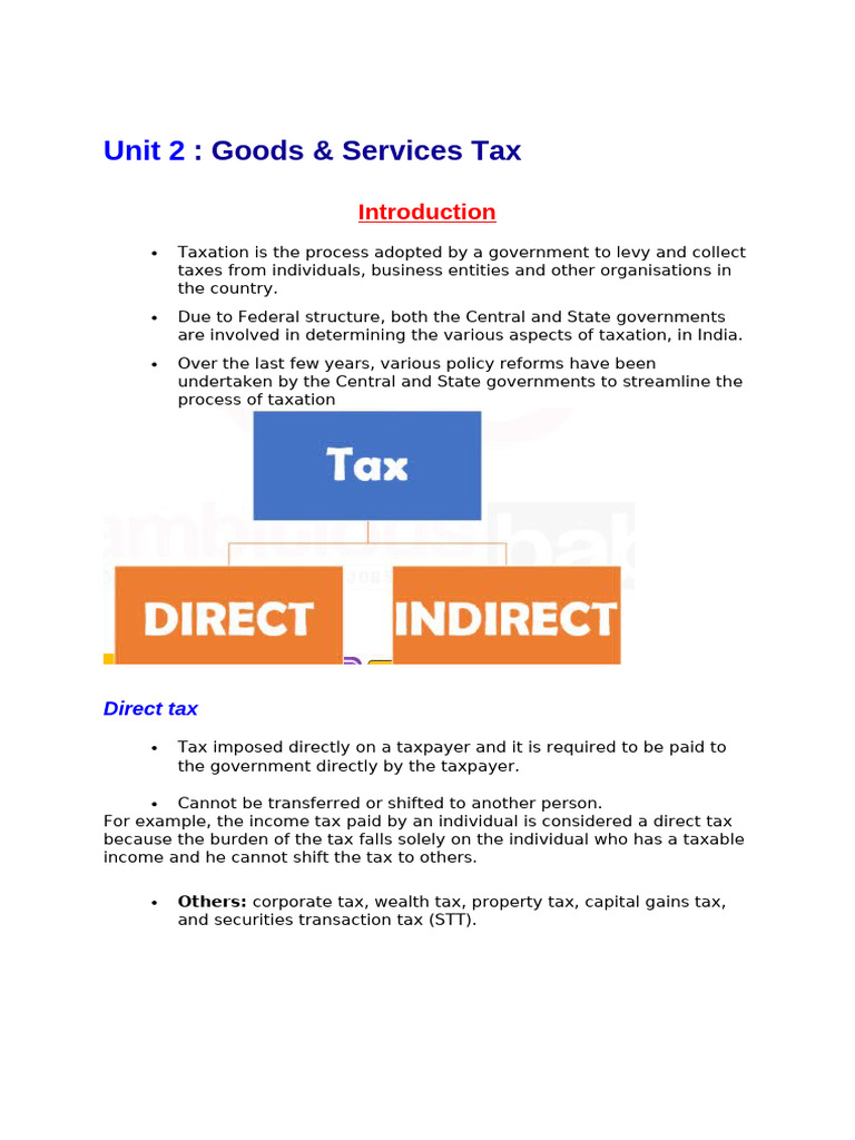 Unit 2 Goods & Services Tax | PDF | Taxes | Direct Tax