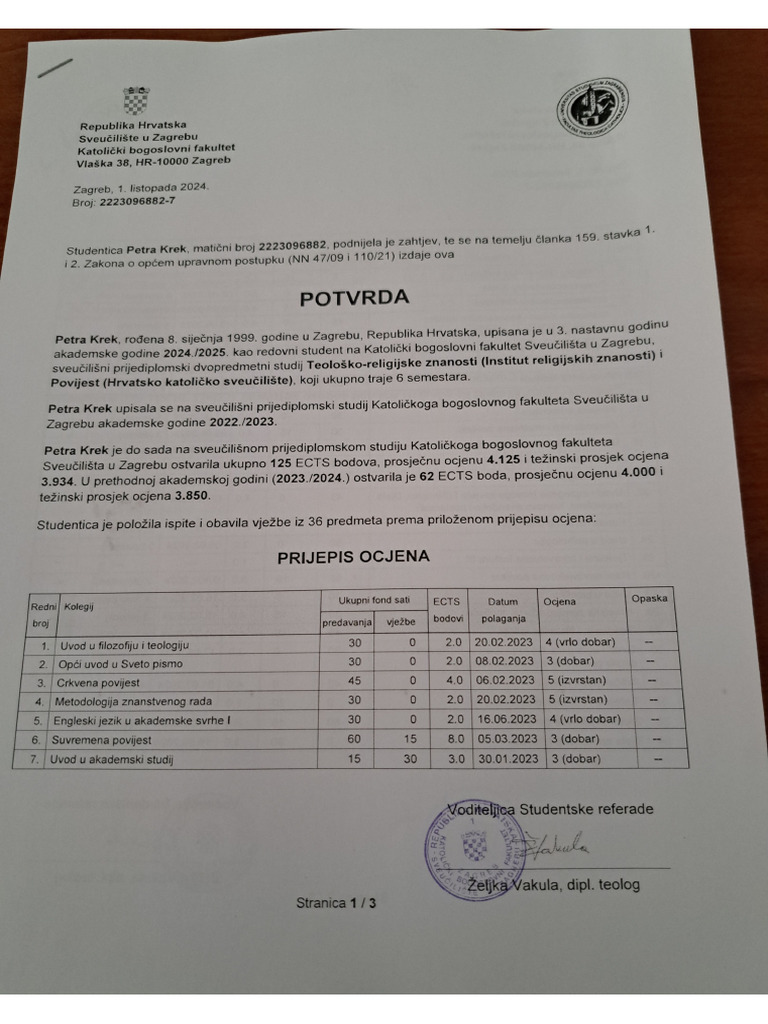 Potvrda o Upisu Na Faks | PDF