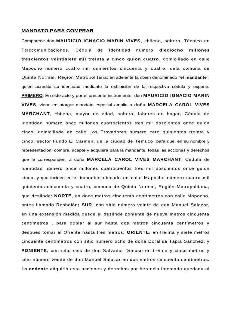 Mandato Especial para Compra de Inmueble | PDF