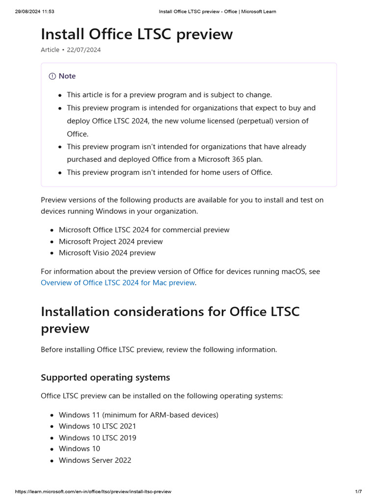 Install Office LTSC Preview - Office - Microsoft Learn | PDF | Microsoft Office | System Software