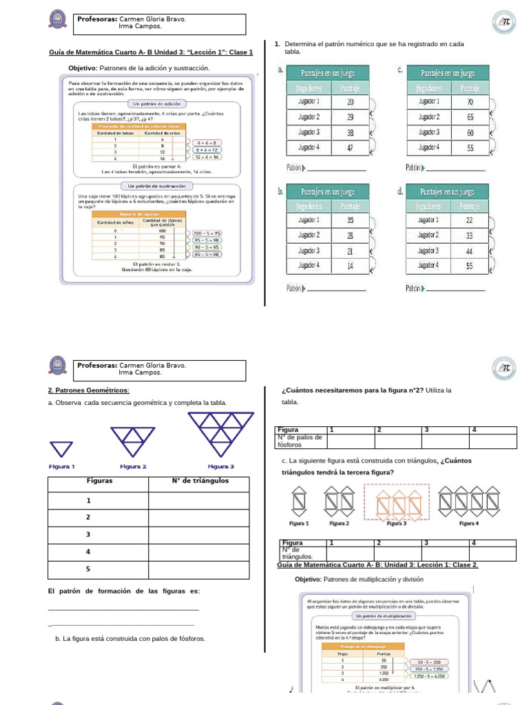 Cuarto Basico Unidad 3 Clases Leccion 1 1 Al 3 Lección 2 Clase 1 Al 4 | PDF | Matemática ...