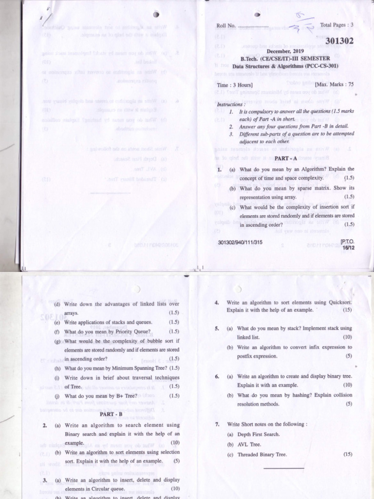 3rd Sem 2019-20, Data Structure and Algorithms | PDF