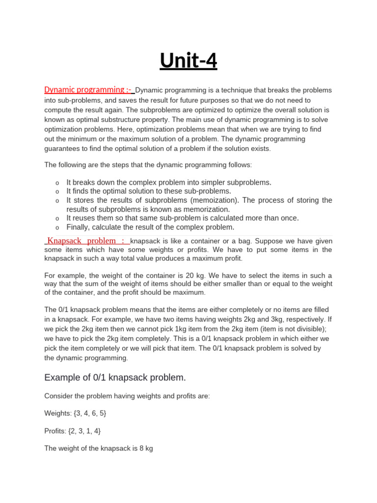 DAAUnit 4 | PDF | Dynamic Programming | Mathematical Optimization