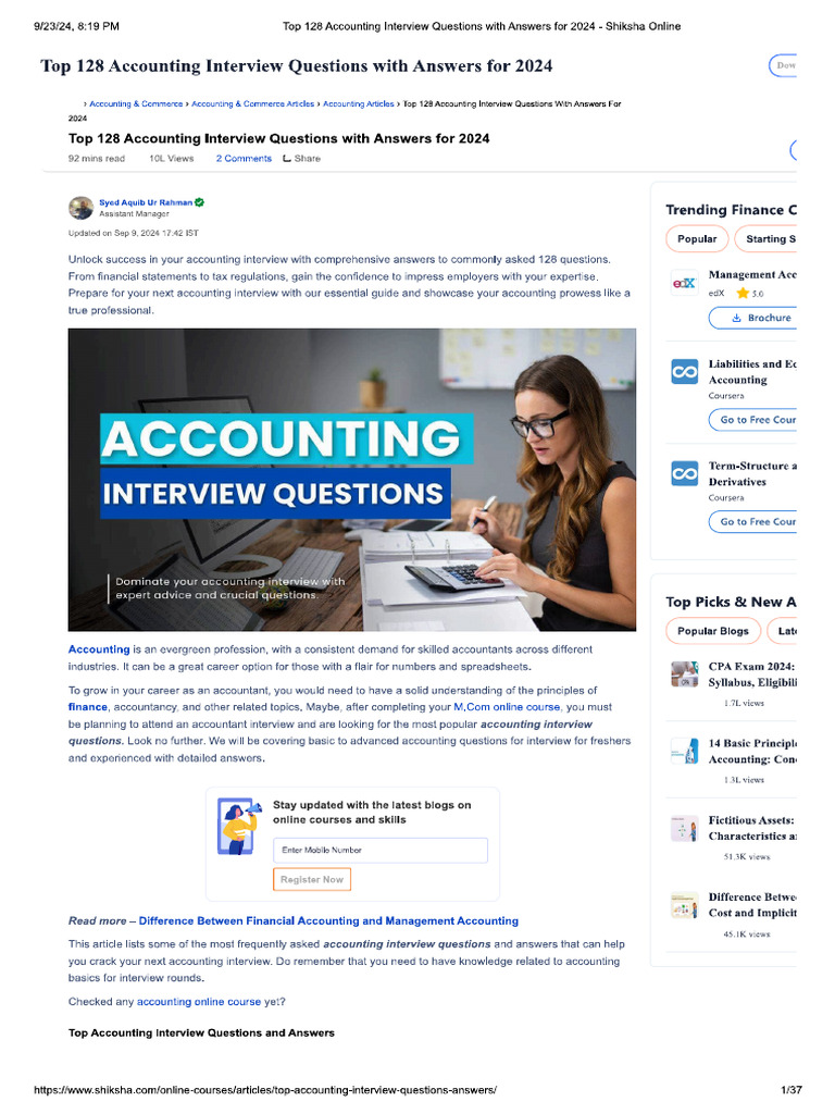 Top 128 Accounting Interview Questions With Answers For 2024 - Shiksha ...