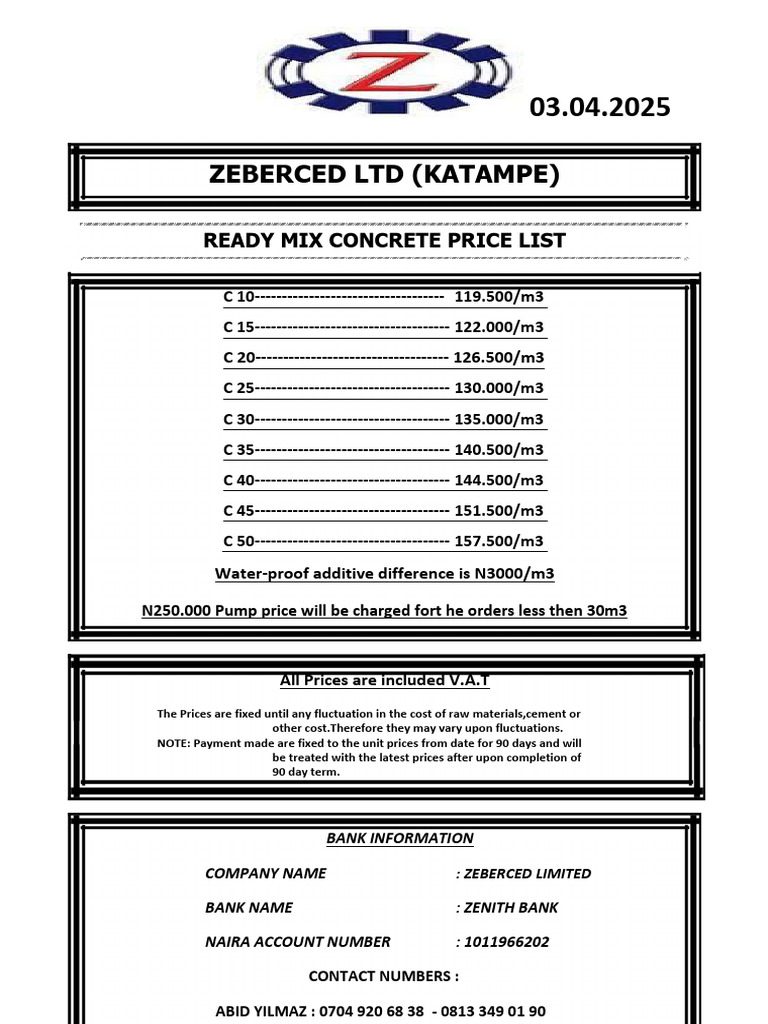 Ready Mix Concrete Prices 2025 | PDF