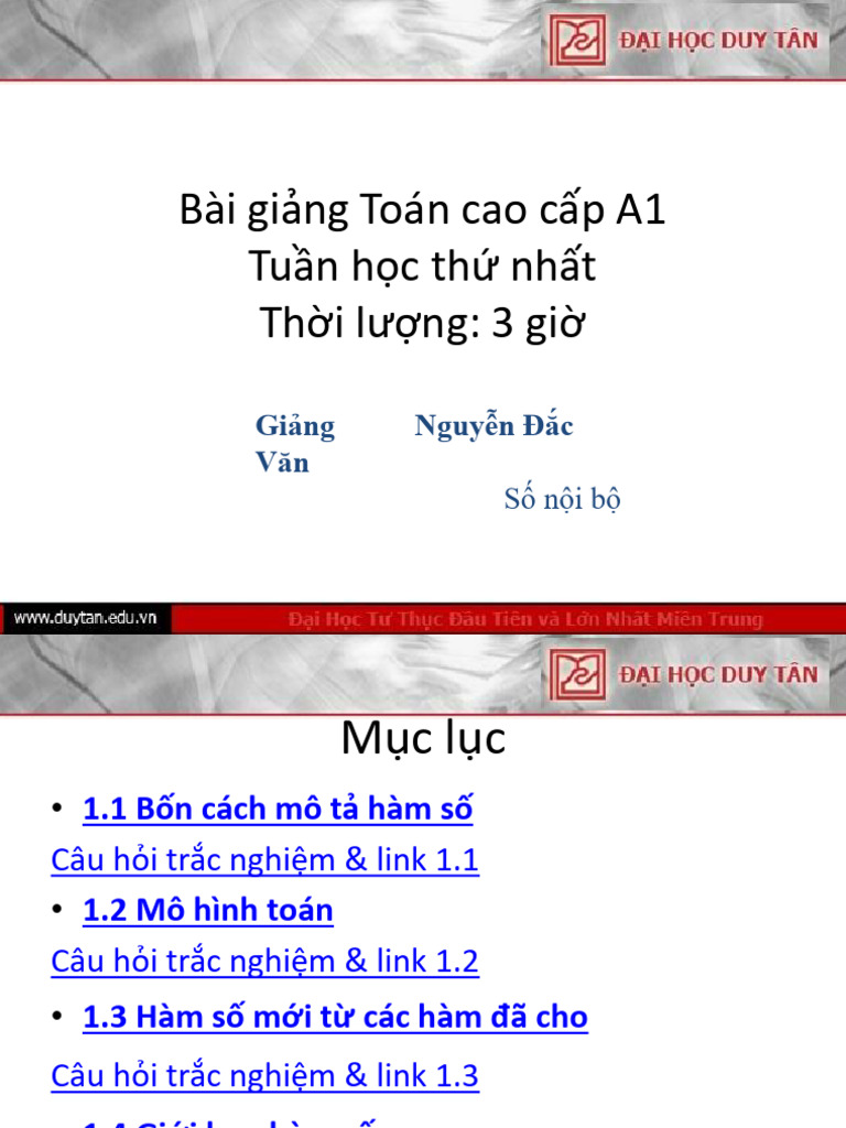 MTH 103 - Toan Cao Cap A1 - 2020S - Lecture Slides - 1 | PDF