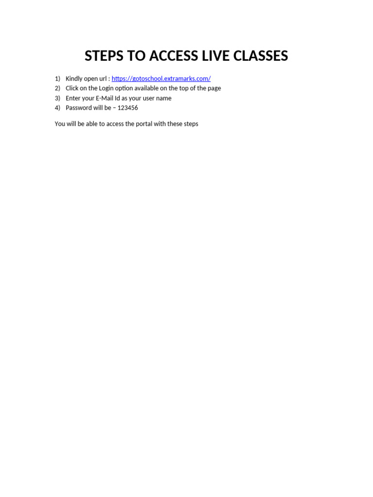 Steps To Access Live Classes | PDF