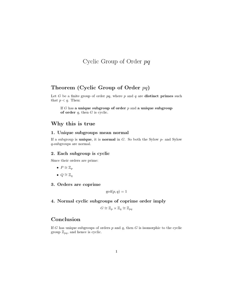 If G Is Group of Order PQ and It Is Ablian Then It Is Cyclic | PDF