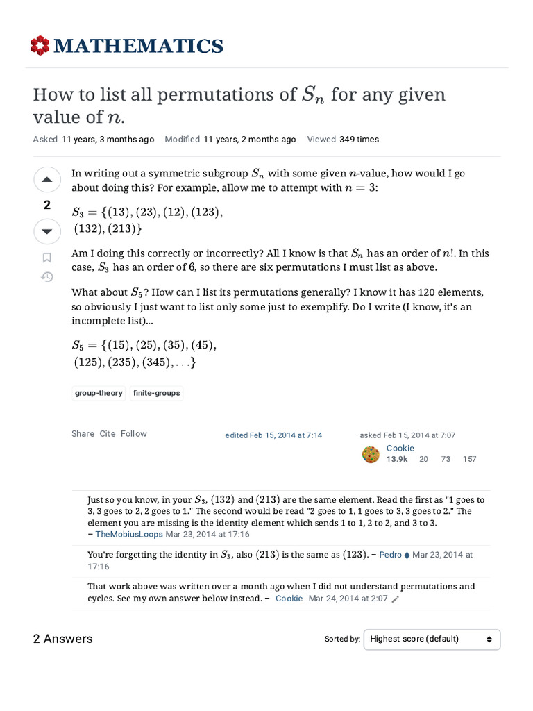 Group Theory - How To List All Permutations of $S - N$ For Any Given ...