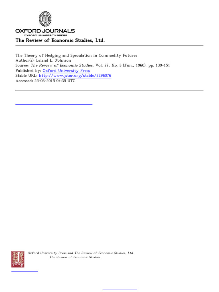 The Theory of Hedging and Speculation in Commodity Futures | PDF | Futures Contract | Economies