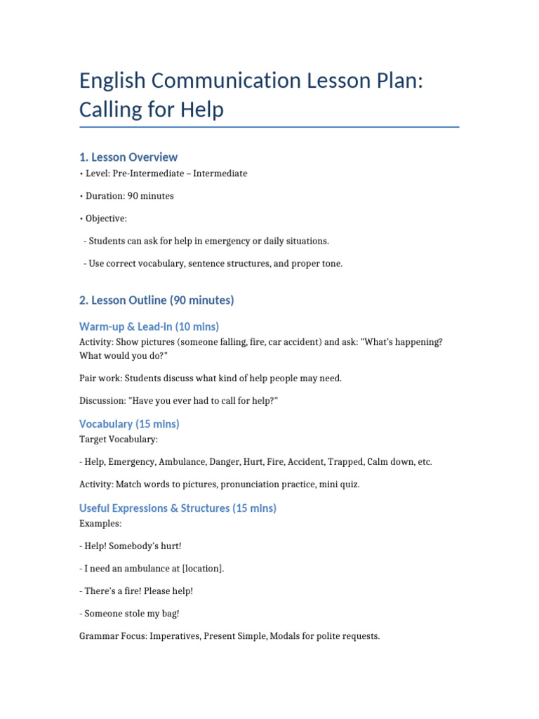Calling For Help Lesson Plan With IPA | PDF