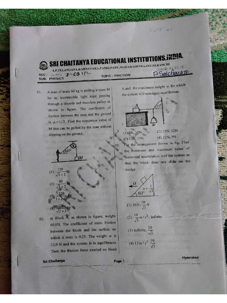 Physics Friction Worksheet 2 | PDF