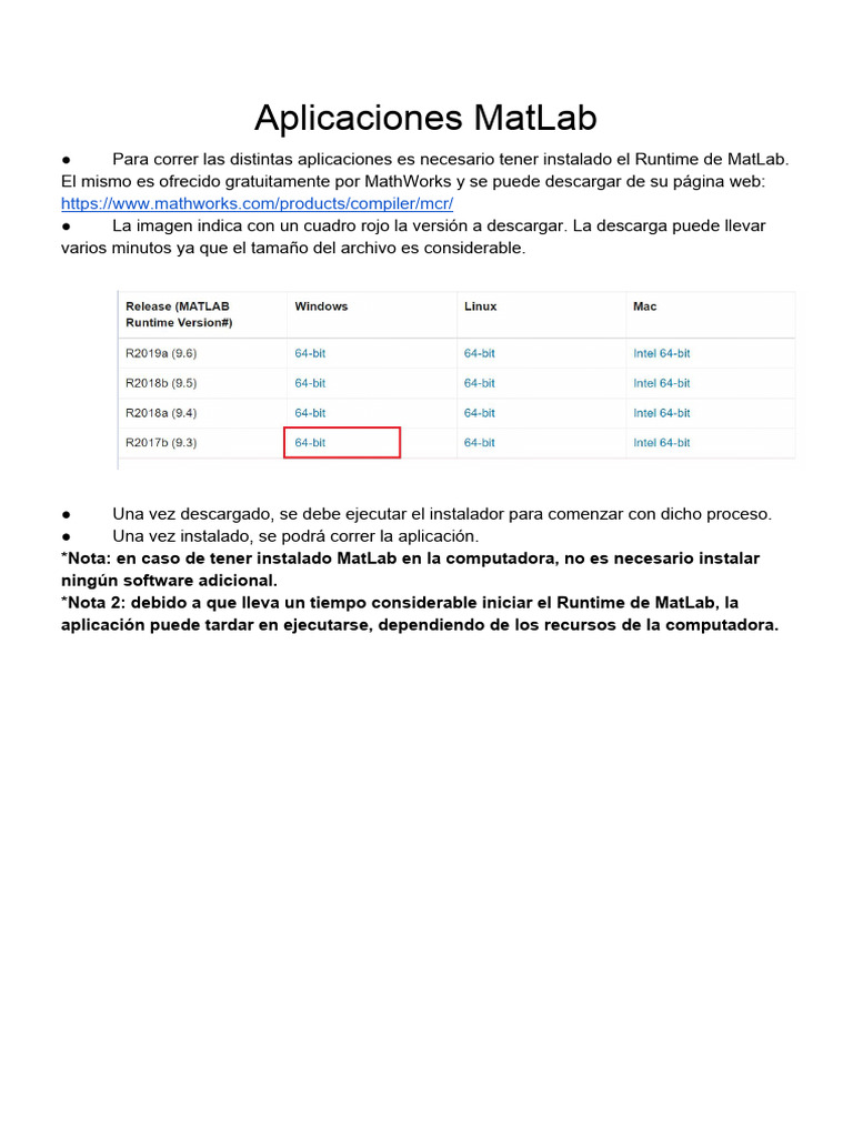 Descarga Runtime MatLab 2017 | PDF