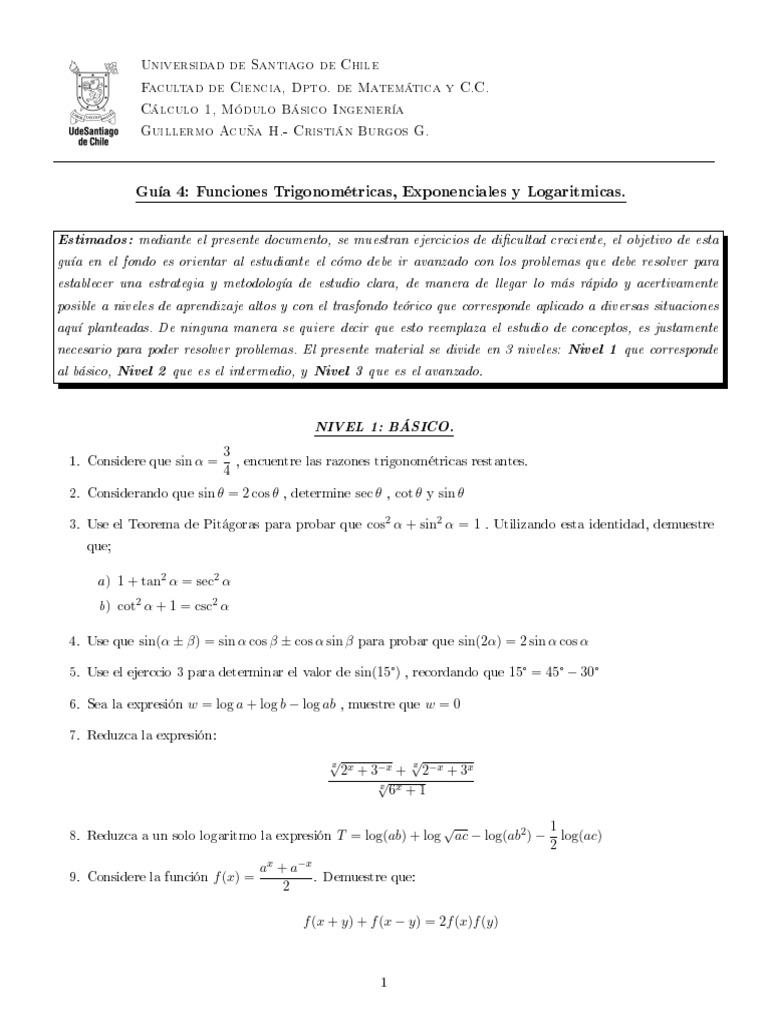 Guía 04 Funciones Trig Exp y Log | PDF | Función (Matemáticas) | Funciones y mapeos