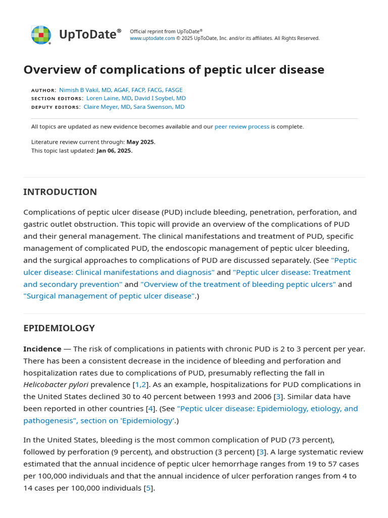 Overview of Complications of Peptic Ulcer Disease - UpToDate | PDF ...